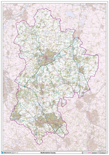 BEDFORDSHIRE CEREMONIAL COUNTY Map - County Map of Bedfordshire £24.50 ...