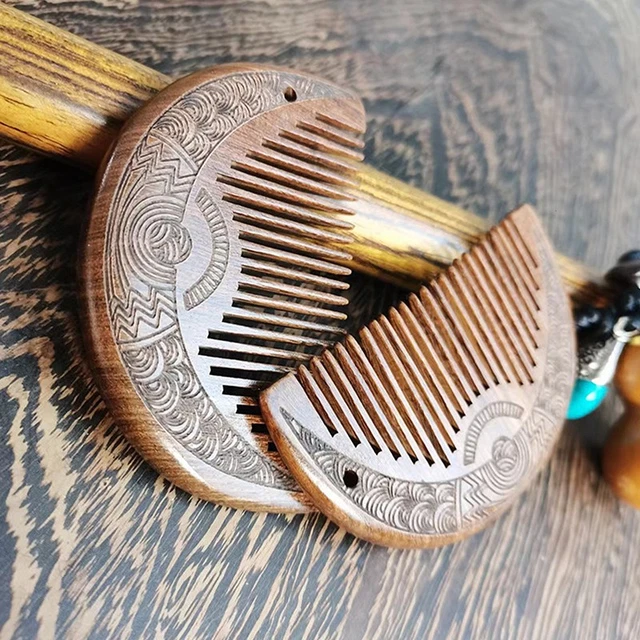 POCKET WOODEN COMB Natural Black Gold Sandalwood Super Narrow Tooth ...