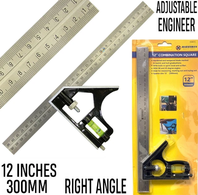 300MM (12&) ADJUSTABLE Engineers Combination Try Square Set Right Angle ...
