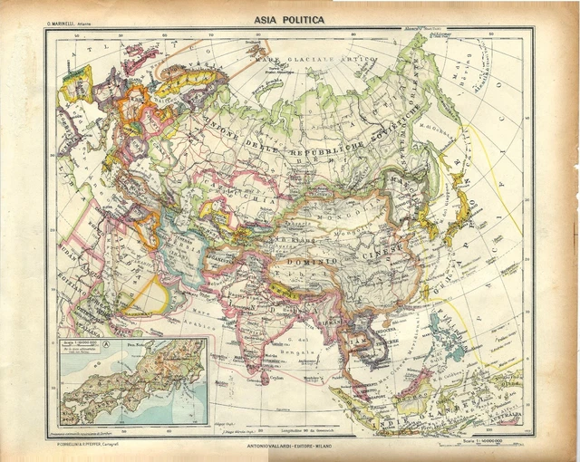 CARTA GEOGRAFICA ANTICA ASIA ante 2a guerra mondiale 1939 Old Antique ...