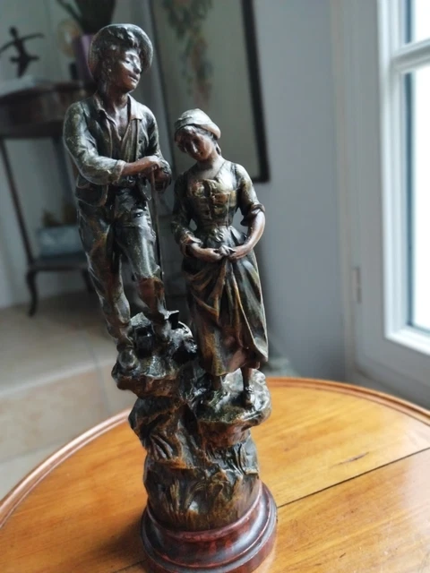 STATUE SCULPTURE RÉGULE/PATINE bronze par Rousseau Causette entre 2 ...