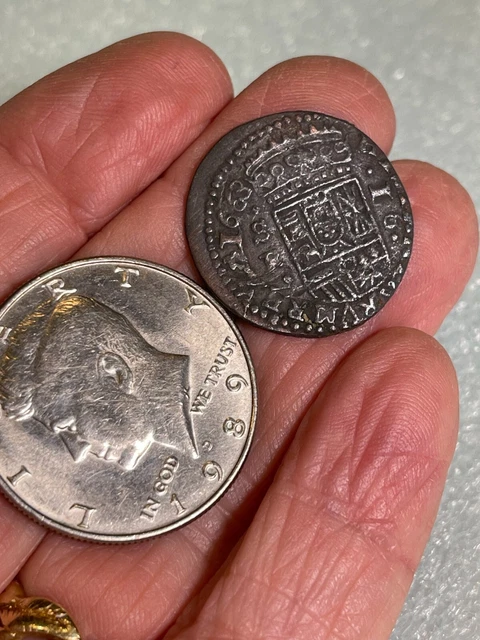 1663 KING PHILIP IV Milled Coin Spanish Pirate Treasure Era 16 Maravedi ...