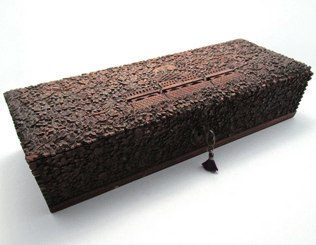 MAGNIFICENT ANGLO INDIAN Antique Mughal Sandalwood Box Casket Hand ...