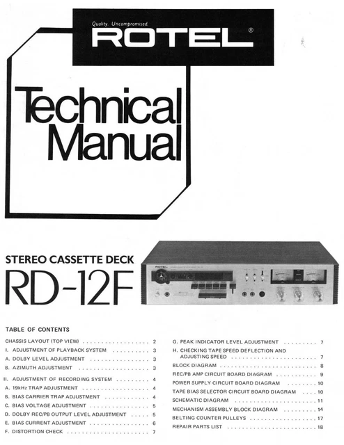 SERVICE MANUEL D'INSTRUCTIONS pour Rotel RD-12F EUR 11,78 - PicClick FR