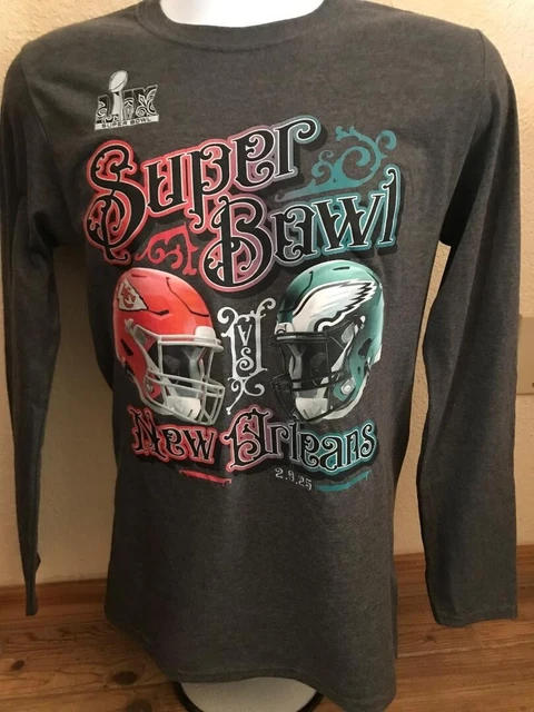 2025 NFL SUPER Bowl LIX Eagles Chiefs Dueling Helmets Long Sleeve Shirt ...
