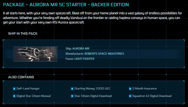 PACK DE JEU Star Citizen & Squadron 42 - AURORA MR SC STARTER-BACKER EDITION.., EUR 84,92 ...