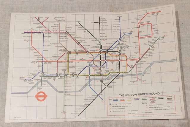 1975, LONDON UNDERGROUND TUBE MAP - Diagram of Lines and Station Index ...