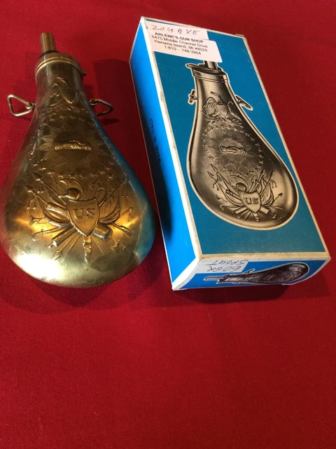 MUSKET POWDER FLASK 60 GR Spout for 58 Cal Brass Finish Italy Made NOS ...