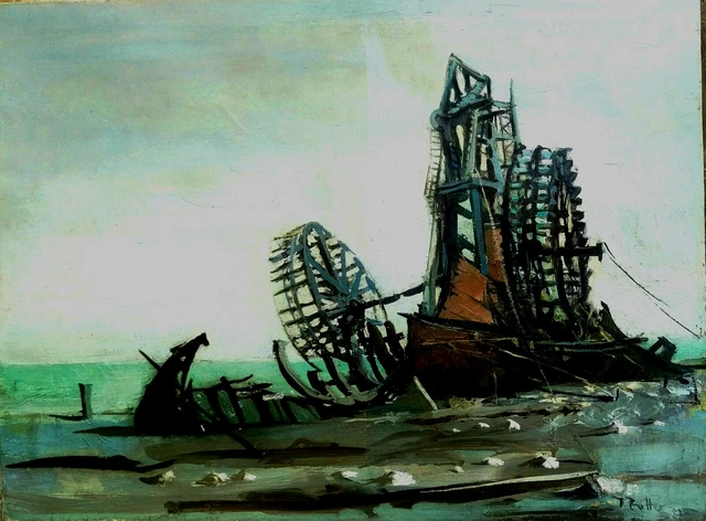 SUPERBE TABLEAU ANCIEN Signé Jonathan Zutter Surréaliste La Machine ...