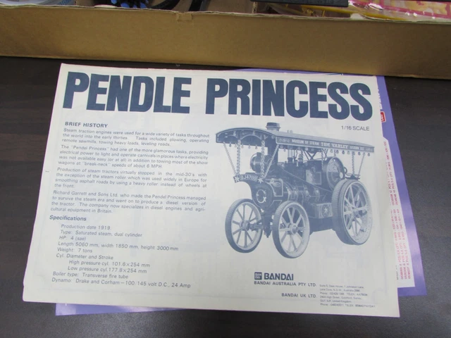 BANDAI PENDLE PRINCESS Garrett 1919 Steam Traction Engine 1/16 Plastic ...