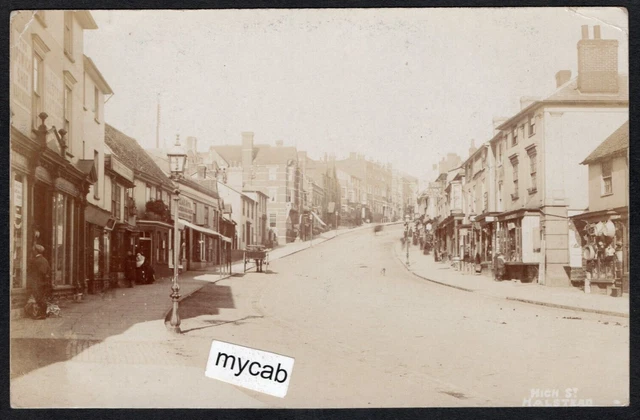 POSTCARD HALSTEAD NR Braintree Essex shops High Street posted 1905 RP £ ...