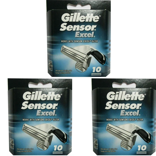 3 PACKS GILLETTE Sensor Excel Razor Blade Refill Cartridges (30 Count ...