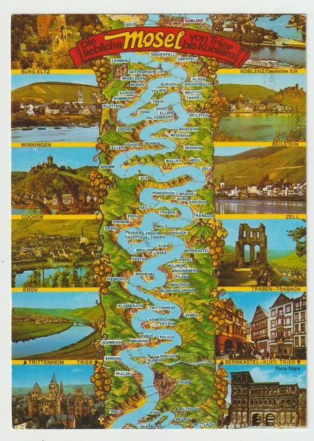 AK MAP, LANDKARTE, Umgebungskarte **DIE SCHÖNE MOSEL** Trier - Koblenz ...