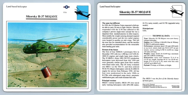 SIKORSKY H-37 MOJAVE - Land Based - Warplanes Collectors Club Card £1. ...