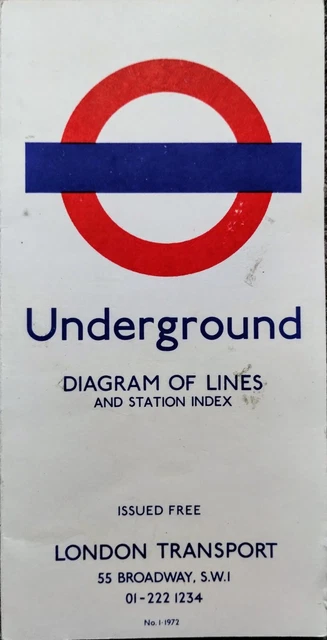LONDON TRANSPORT UNDERGROUND Tube Map Diagram of Lines No 1-1972 Good ...