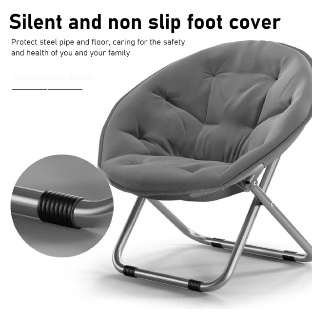 ROUND FOLDING CHAIR Oversize Padded Moon Chair Soft Stable Portable ...