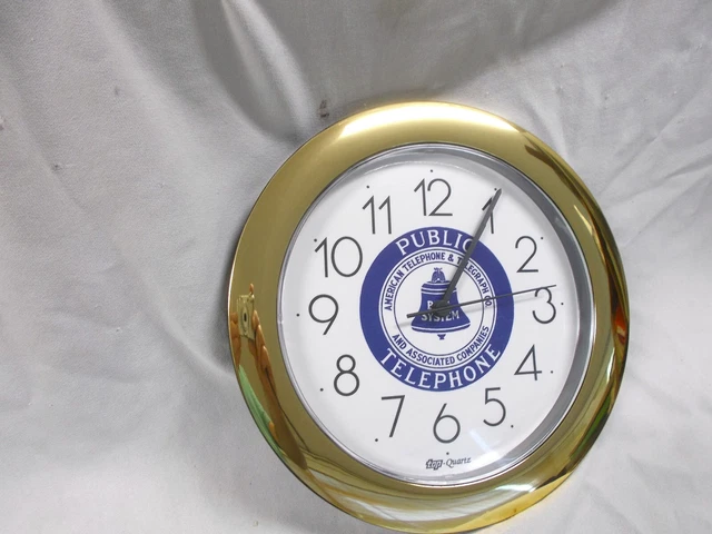 WALL CLOCK WITH Public Telephone/Bell System logo on face- gold color £ ...