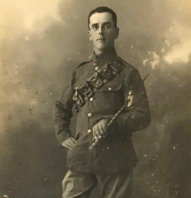 WW1 PHOTO POSTCARD Handsome British Soldier Military Bandolier Swagger ...