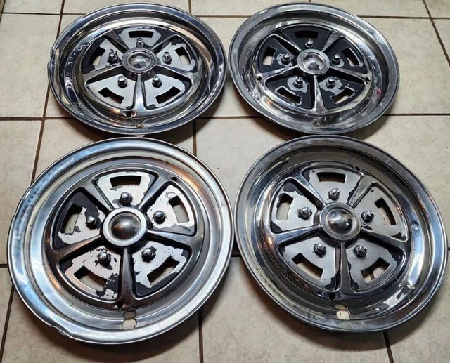 RARE SET OF 4 Vintage OEM Triumph TR250 TR6 15" Rostyle Mag Hubcaps ...
