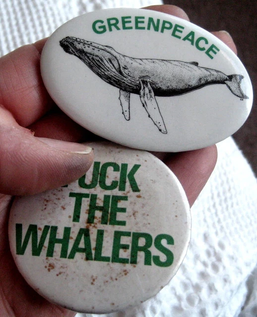 GREENPEACE VINTAGE 1970S save the whale camapign tin pin BADGES £8.50 ...
