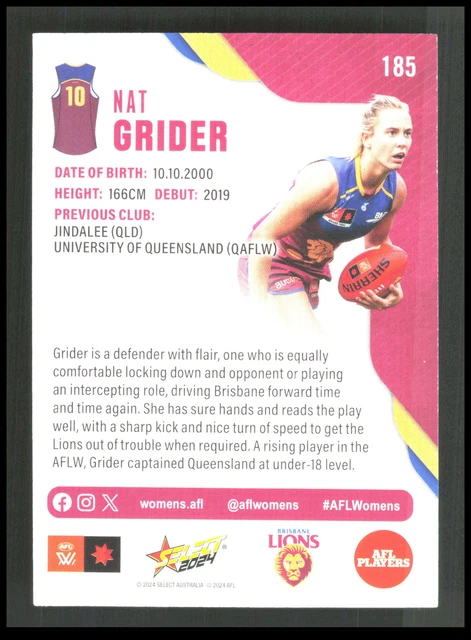 AFL 2024 SELECT Brisbane Lions Nat Grider 185 Card CB-1-4-A-23 $2.20 ...