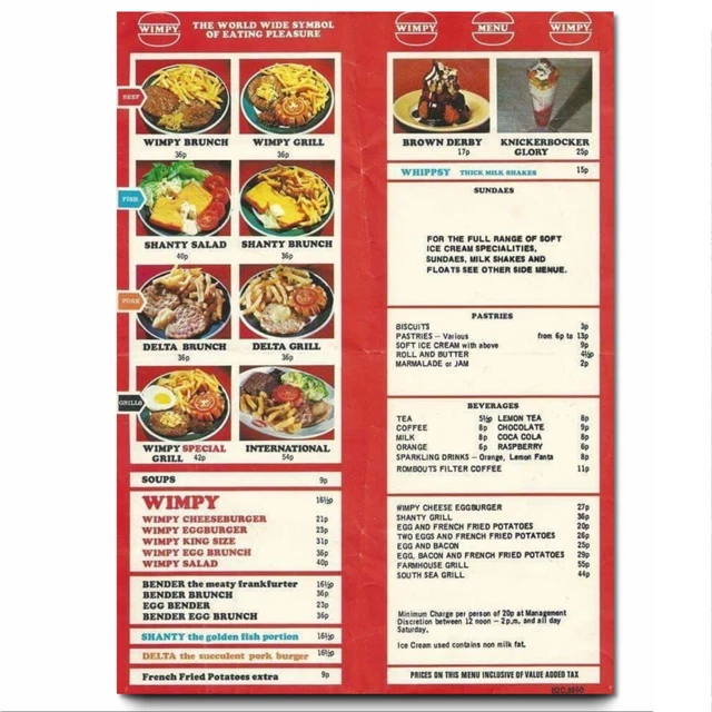 RETRO 1970S WIMPY Menu Burger Nostalgia Printed on Aluminium Metal Sign ...