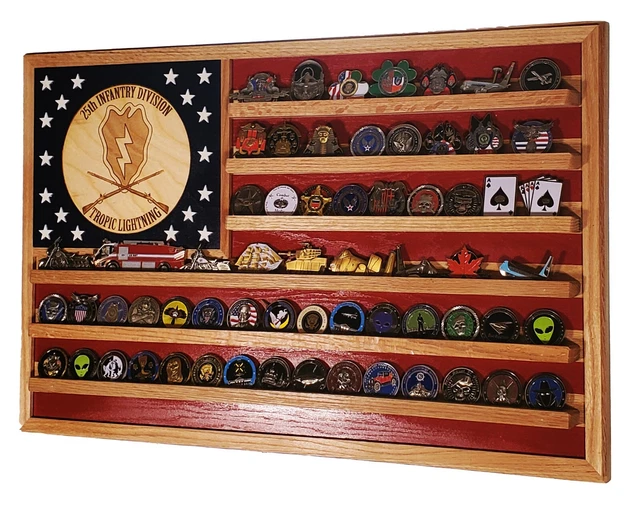 US ARMY 25TH Infantry Division Challenge Coin Display Flag 70-100 Coins ...