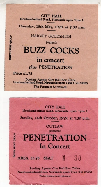 BUZZCOCKS ~NEWCASTLE CITY Hall May 18, 1978 ticket + PENETRATION ...