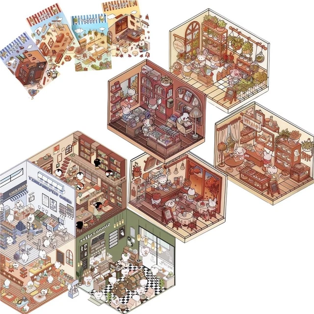 4 SETS DIY 3D House Stickers, Cute Cartoon Scene Stickers, Fun DIY ...