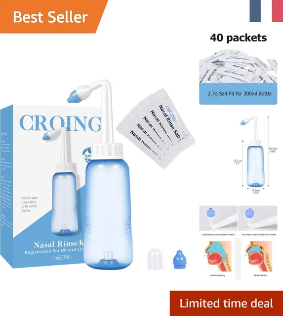 BOUTEILLE DE RINÇAGE Nasal 300ml avec 40 Sachets Sel pour Confort ...