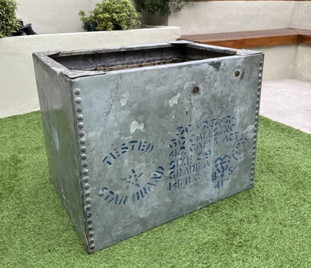 LARGE VINTAGE RIVETED Galvanised Steel Water Tank / Garden Trough ...
