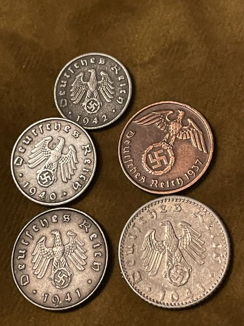 WW2 WWII GERMAN Coins with Nazi Swastika Symbol History 5 Coins £35.00 ...