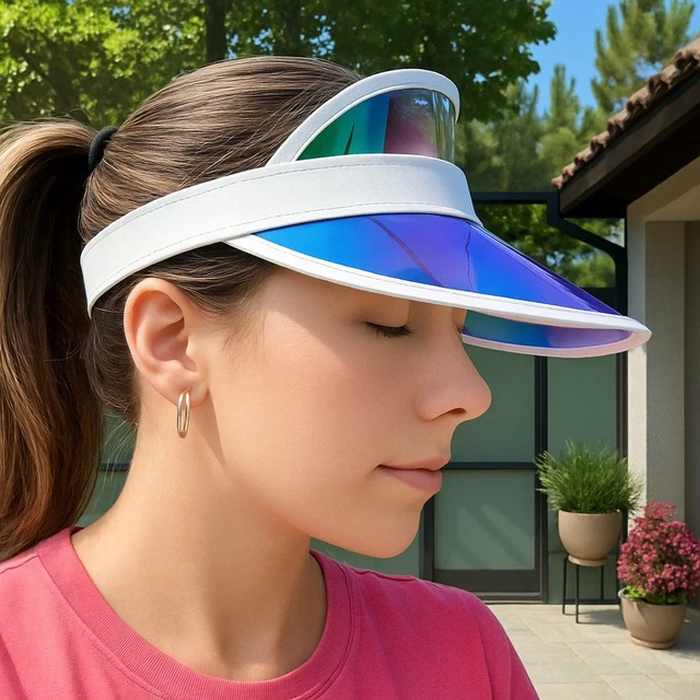 IRIDESCENT MIRRORED PLASTIC Sun Visor Golf Beach Bingo Vegas Festival ...
