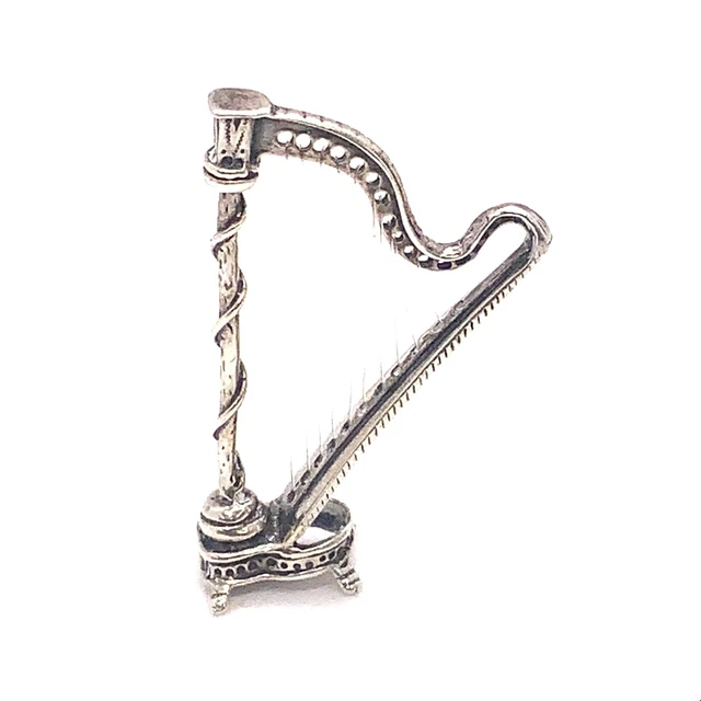 VINTAGE STERLING SILVER Victorian Harp with Strings Instrument ...