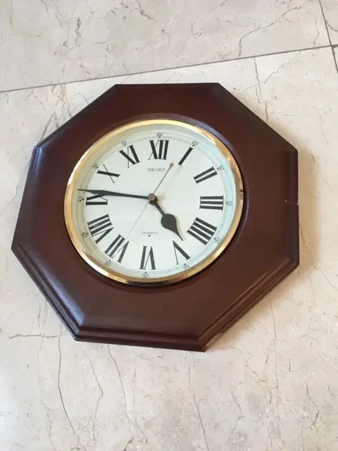SEIKO QUARTZ GOLD Trim Octagon Wall clock Wood QA 259B Japan $39.99 ...