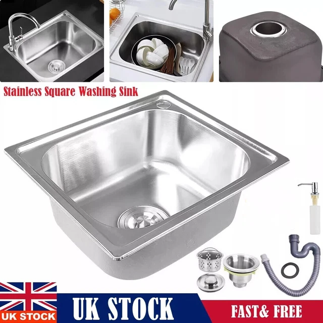 STAINLESS STEEL SINGLE Bowl Square Kitchen Laundry Washing Sink ...