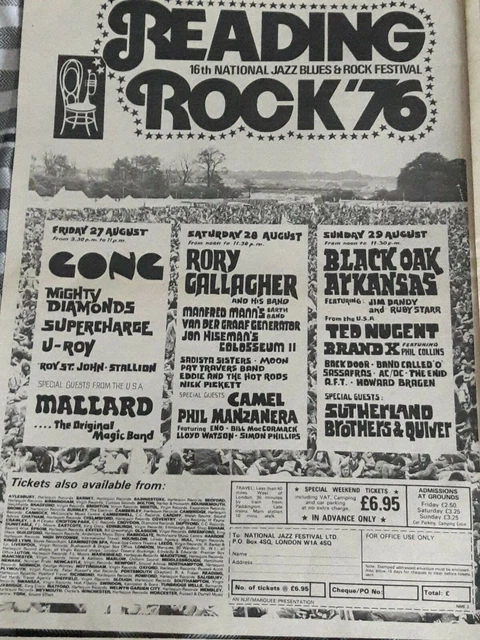 READING ROCK FESTIVAL 1976 1977 1978 1979 Magazine Advert / Sm Poster ...