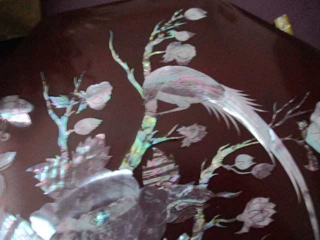 VINTAGE BOITE A Bijoux Octogonale Japonaise Laque Incrustation Nacre ...