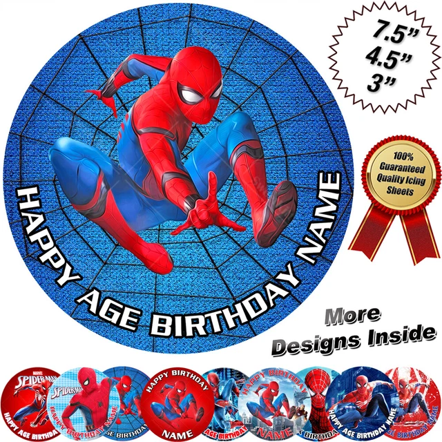 SPIDERMAN ROUND PERSONALISED Birthday Cake Topper Decoration Edible ...
