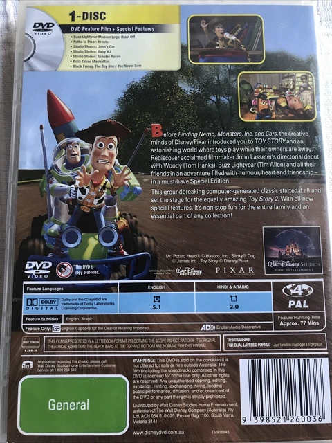TOY STORY ORIGINAL first DVD, Kids/Family Movie, Pixar (FREE POST) £5. ...