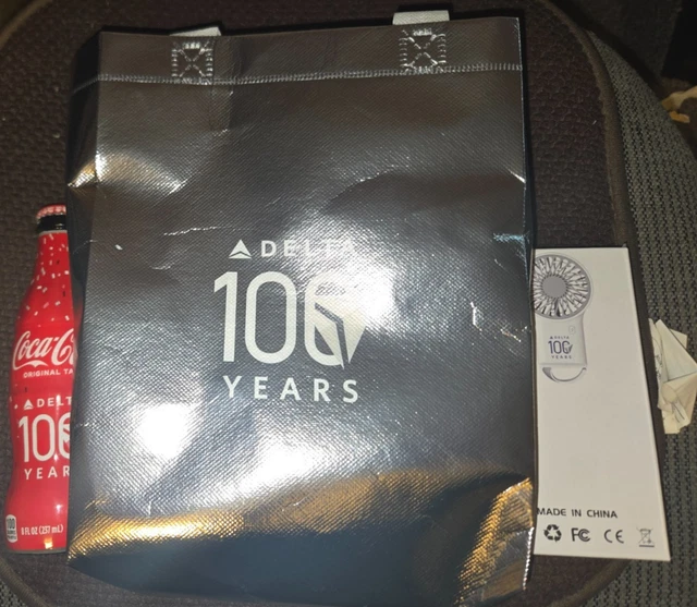 DELTA AIR LINES 100 years of flying coca-cola coke bottle fan and bag ...