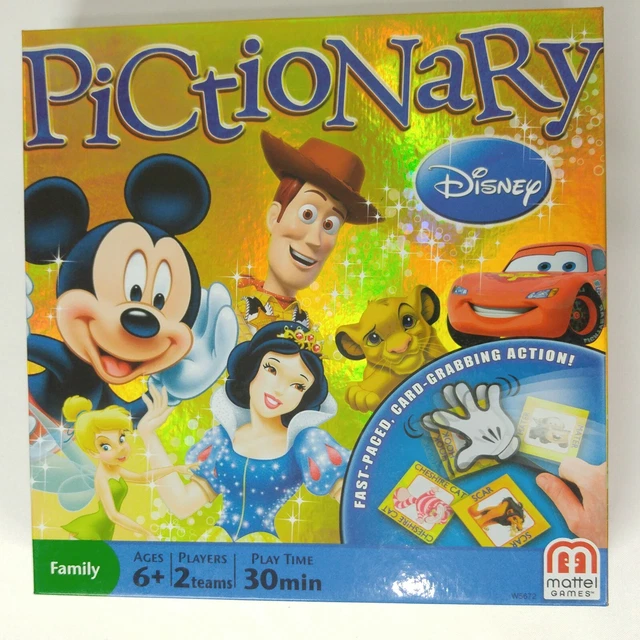 DISNEY PICTIONARY FAMILY Board Game Drawing Characters Mattel Complete ...