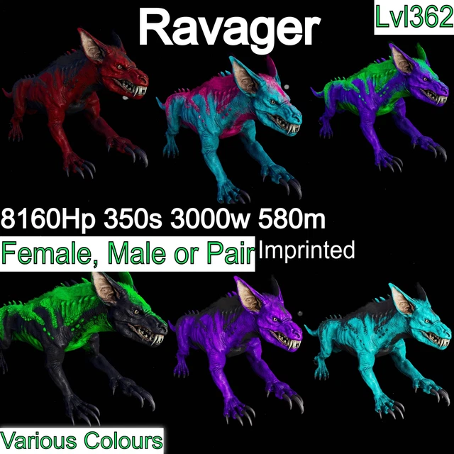 ARK SURVIVAL ASCENDED Pve Ravager 3000 Weight Imprinted 362Lvl £5.39 ...