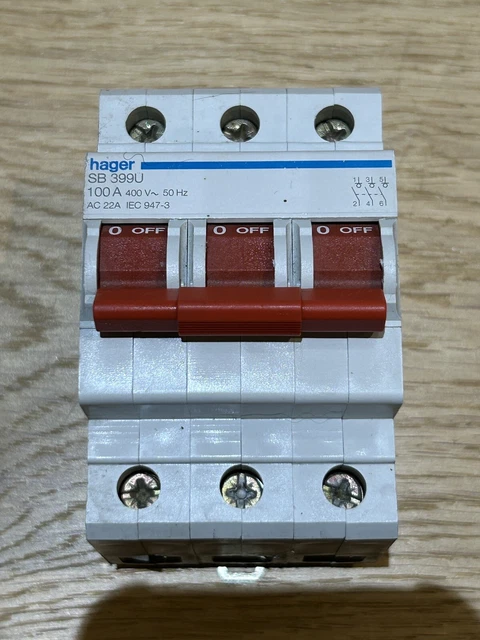 HAGER 100 AMP Main Switch Disconnector Isolator 3 Pole Phase SB 399U £8 ...