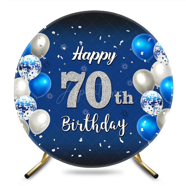NAVY BLUE BALLOONS Happy 70Th Birthday Round Backdrop $37.84 - PicClick AU