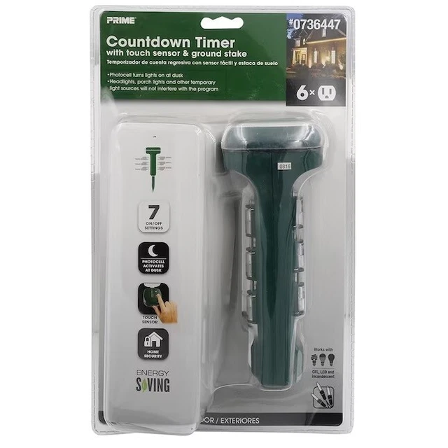 6 OUTLET OUTDOOR Countdown Timer with Touch Sensor , Photocell & Ground ...