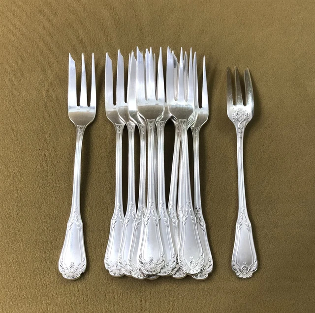 12 FOURCHETTES À gâteaux SFAM modèle LOUIS XIV métal argenté Couvert 16 ...