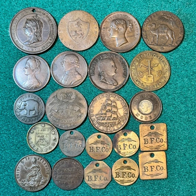 COPPER TOKENS VICTORIAN Bath Trade Tokens Jamaica Boston Fruit Tea ...