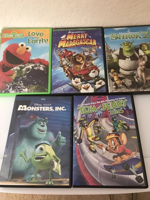CHILDRENS DVD’S LOT Of 5 MONSTERS INC SHREK2 Tom&Jerry MADAGASCAR LOVE ...