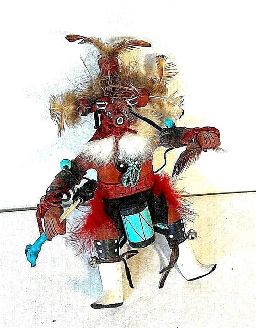 VINTAGE HOPI MUDHEAD Kachina Hand Carved Wood Drummer 10" Seated Native ...